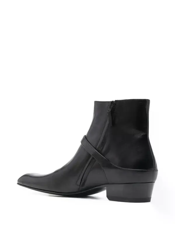 Saint Laurent Leather Buckle Detail Ankle Boots
