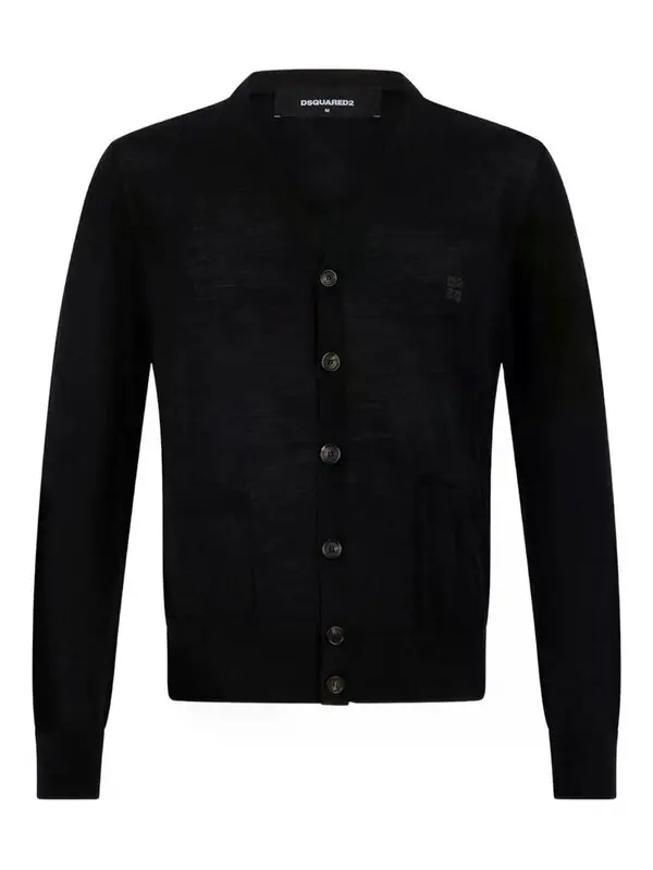 Dsquared2 V-neck Wool Cardigan With Logo Embroidery