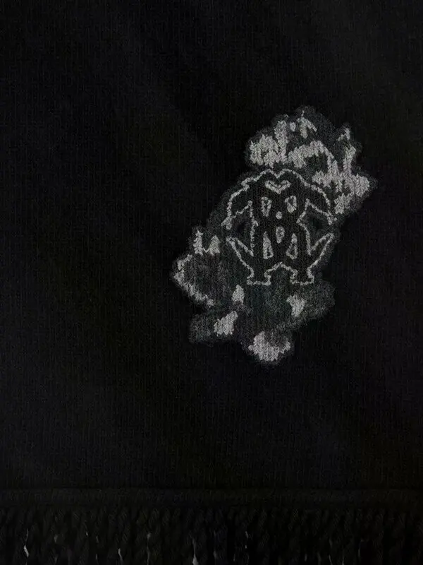 Roberto Cavalli Fringed Logo Scarf - Black