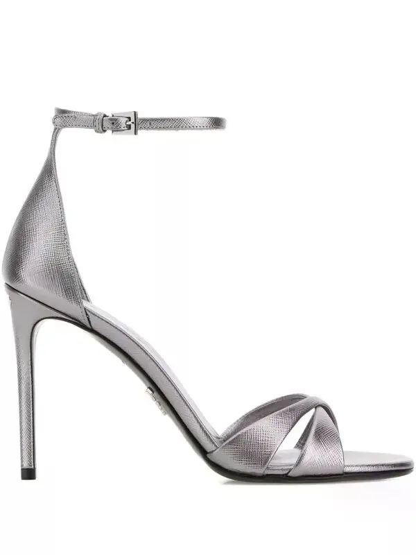 Prada Leather Heeled Sandals - Silver