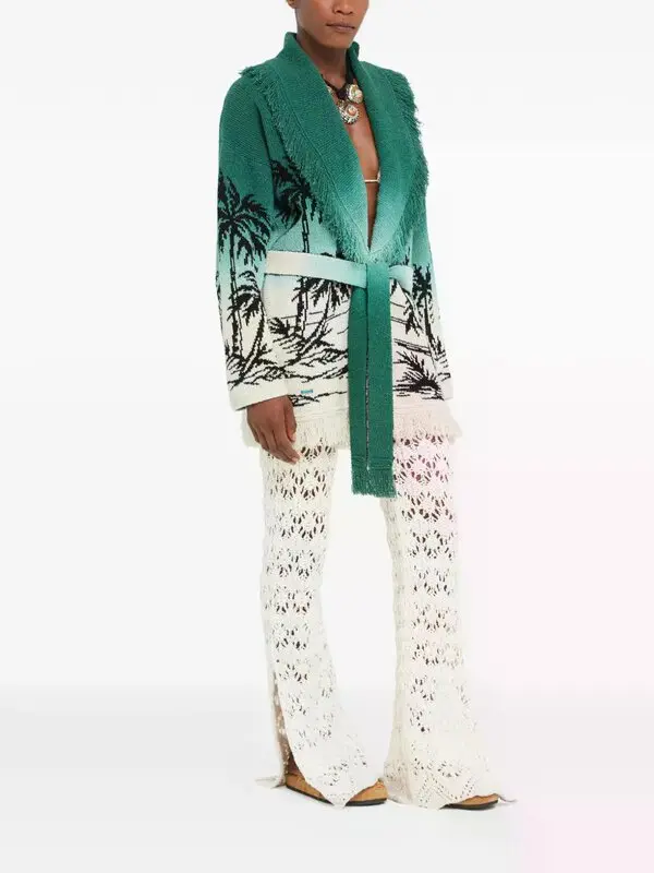 Alanui Palm Tree Print Fringed Cardigan-coat