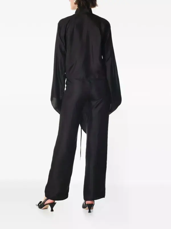 MANURI Ami Silk Shirt With Front Tie Detail - Black
