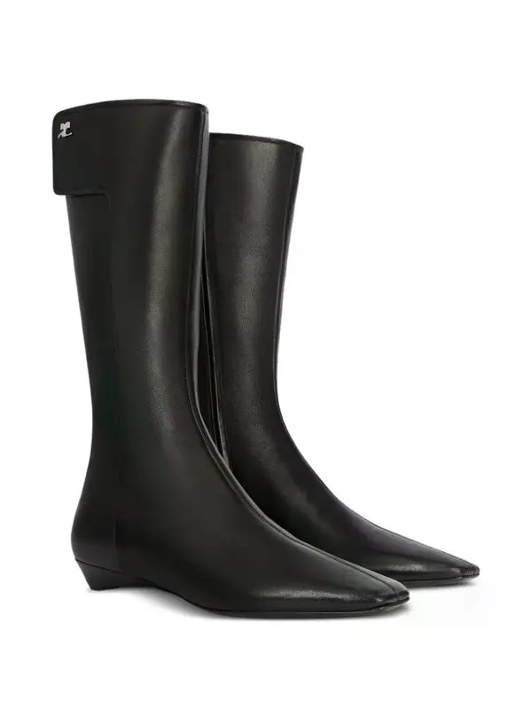 COURREGES Lamb Skin Logo Plaque Boots - Black