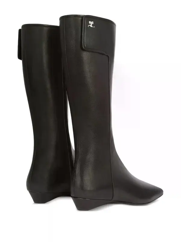 COURREGES Lamb Skin Logo Plaque Boots - Black