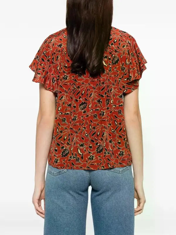 Ulla Johnson Adoni Floral Ruffled Top - Red