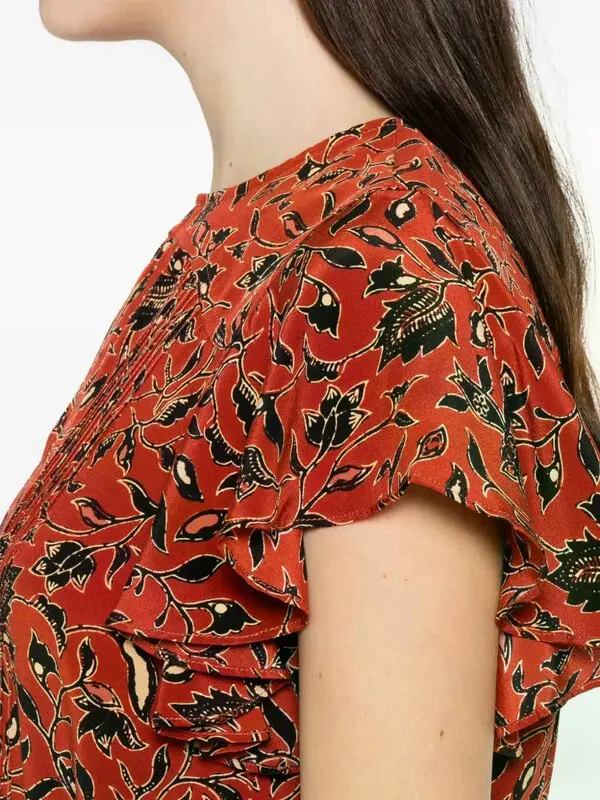 Ulla Johnson Adoni Floral Ruffled Top - Red