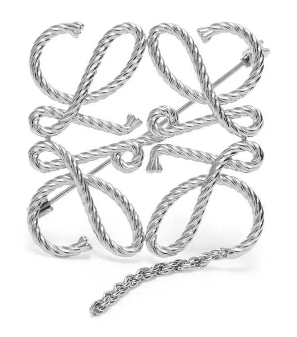 Loewe Anagram Rope Brooch In -tone Metal - Silver