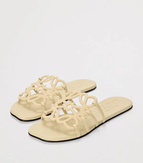 Loewe Leather Petal Anagram Slides - Beige