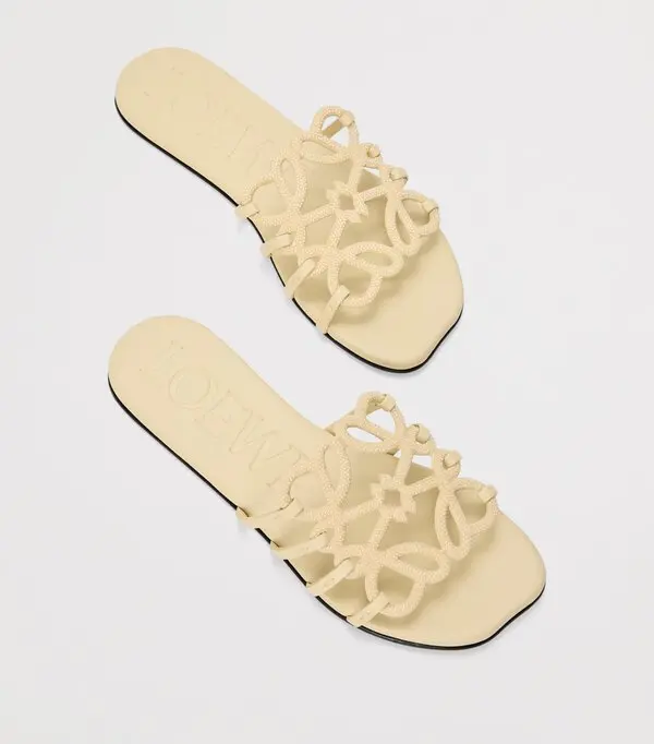 Loewe Leather Petal Anagram Slides - Beige