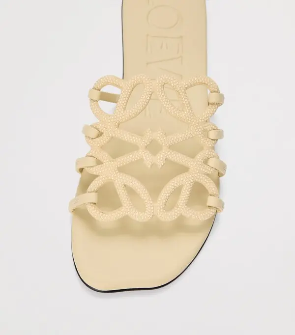 Loewe Leather Petal Anagram Slides - Beige
