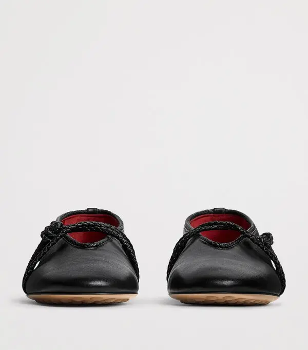 Bottega Veneta Lambskin Braided-trim Ballet Flats - Black