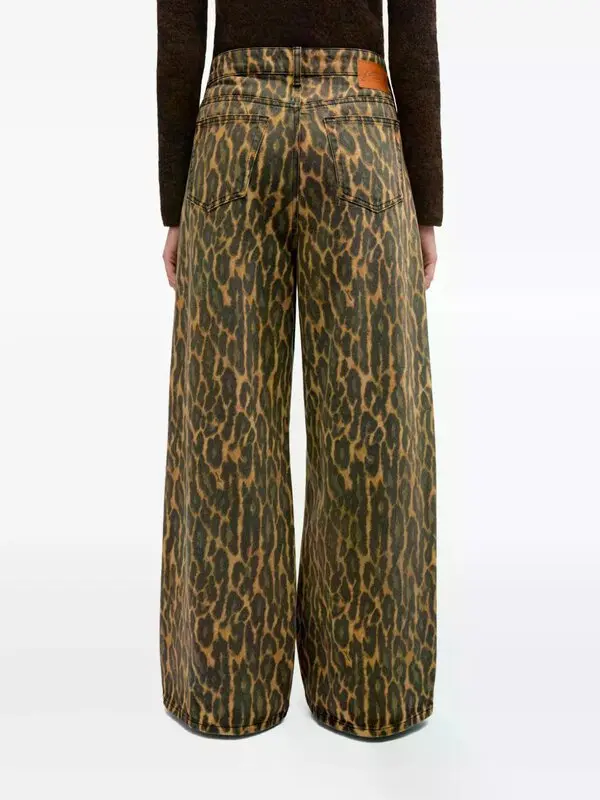 GANNI Leopard Print Wide Leg Jeans