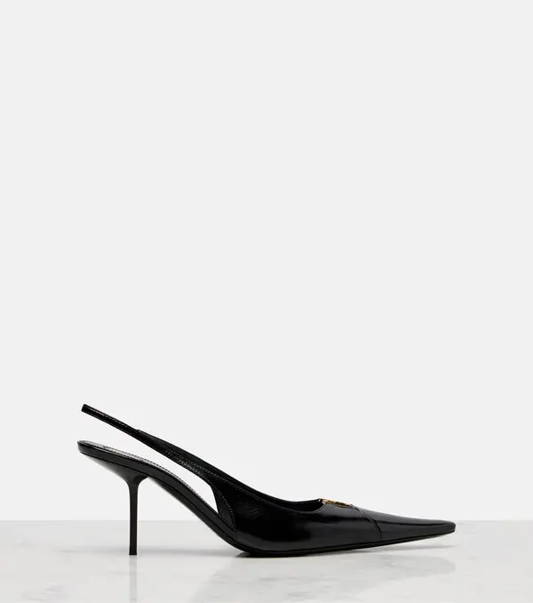 Saint Laurent Babylone Bretel 75 Slingback Pumps In Leather With Palladium Hardware