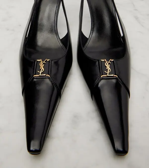 Saint Laurent Babylone Bretel 75 Slingback Pumps In Leather With Palladium Hardware