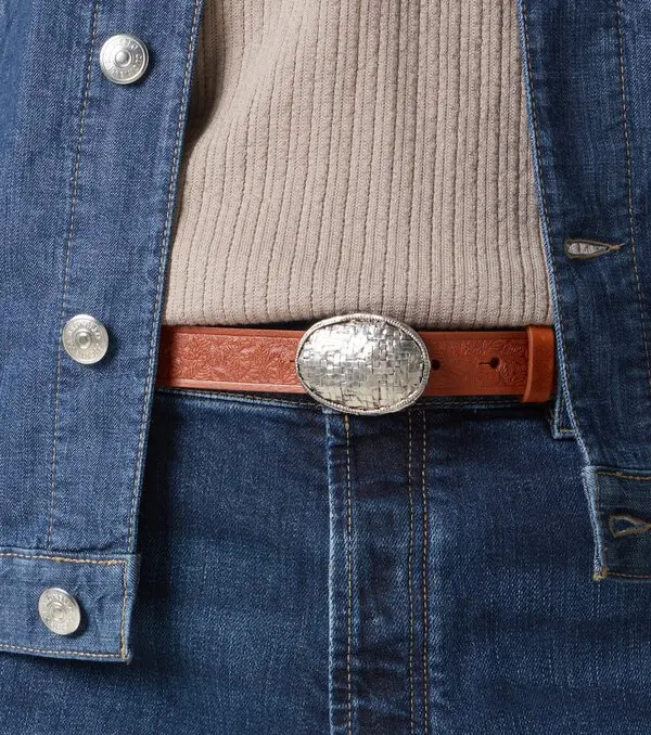 Brunello Cucinelli Leather Belt With Silver Tone Buckle