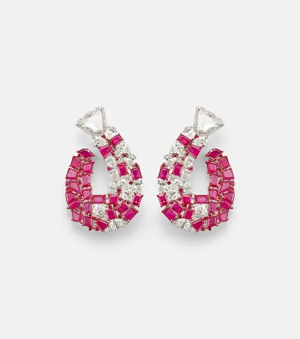 KAMYEN 18kt White Gold Earrings With Rubies And Diamonds - Silver