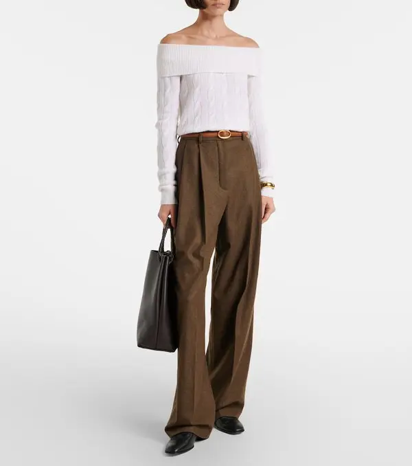 Ralph Lauren Cable-knit Off-shoulder Cashmere Sweater