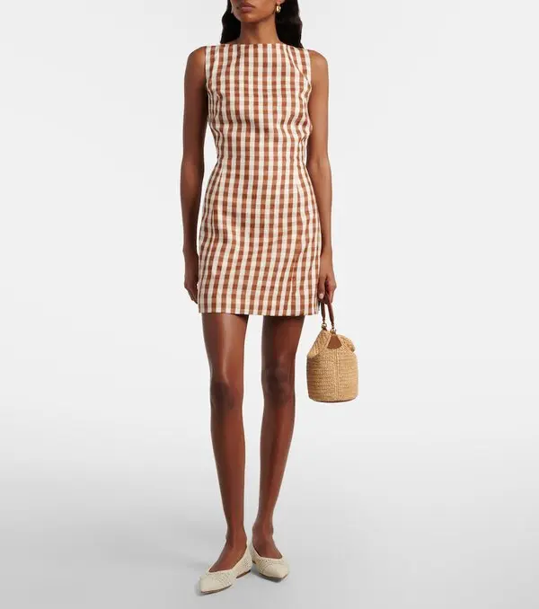 Faithfull The Brand Sofia Gingham Linen Mini Dress - Brown