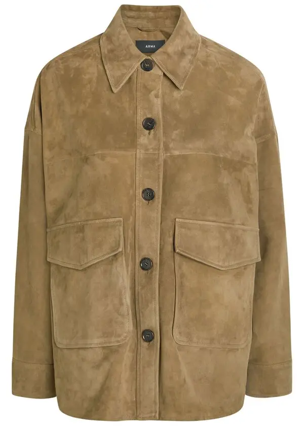 ARMA Kaylee Panelled Suede Shirt Jacket - Olive