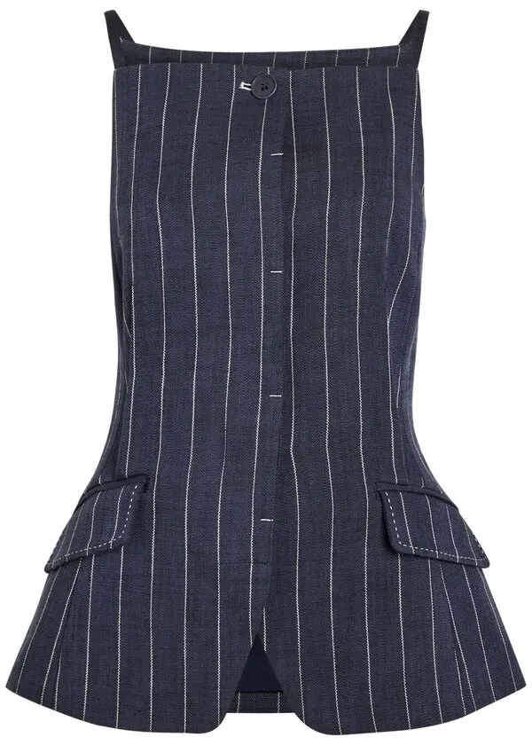 Simkhai Edie Pinstriped Woven Top - Navy