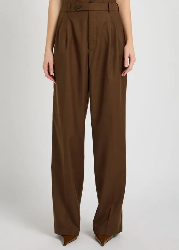 Ronny Kobo Soprano Pleated Straight-leg Woven Trousers - Brown