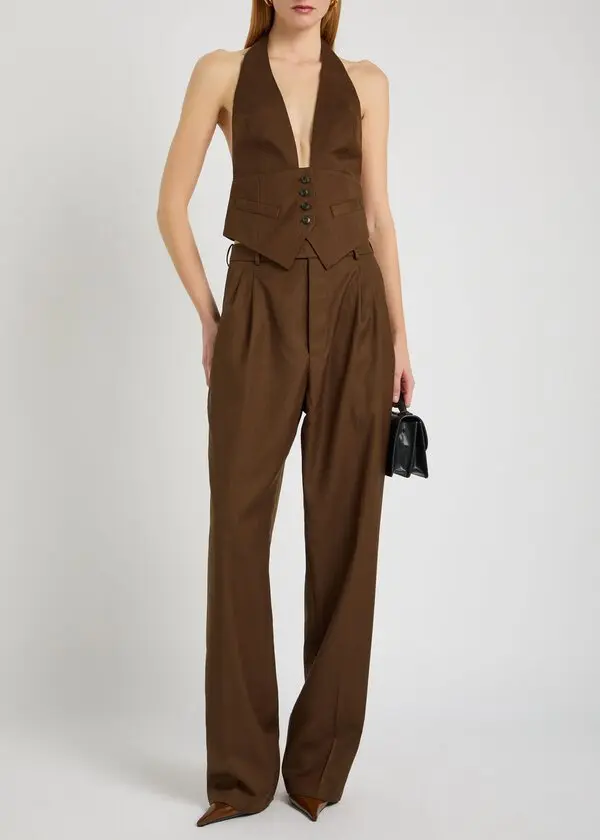 Ronny Kobo Soprano Pleated Straight-leg Woven Trousers - Brown