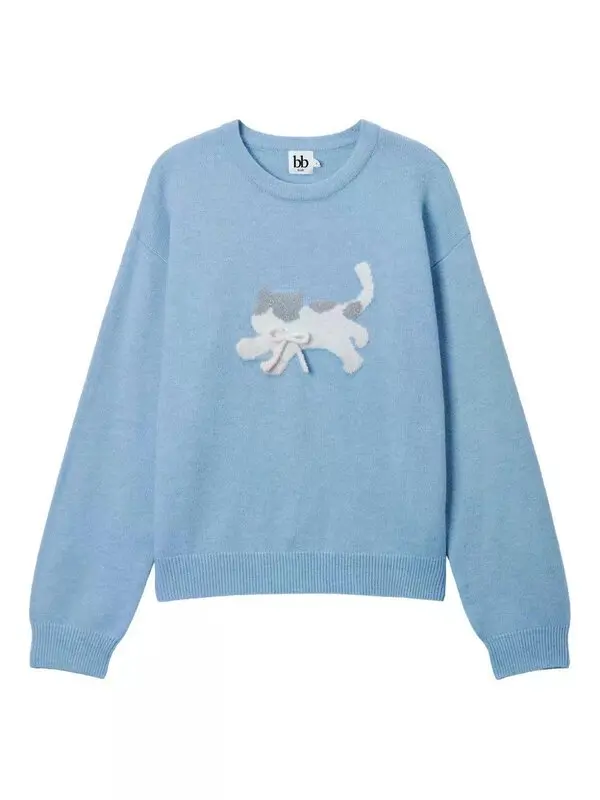 B+AB Appliqué Crew-neck Sweater - Blue
