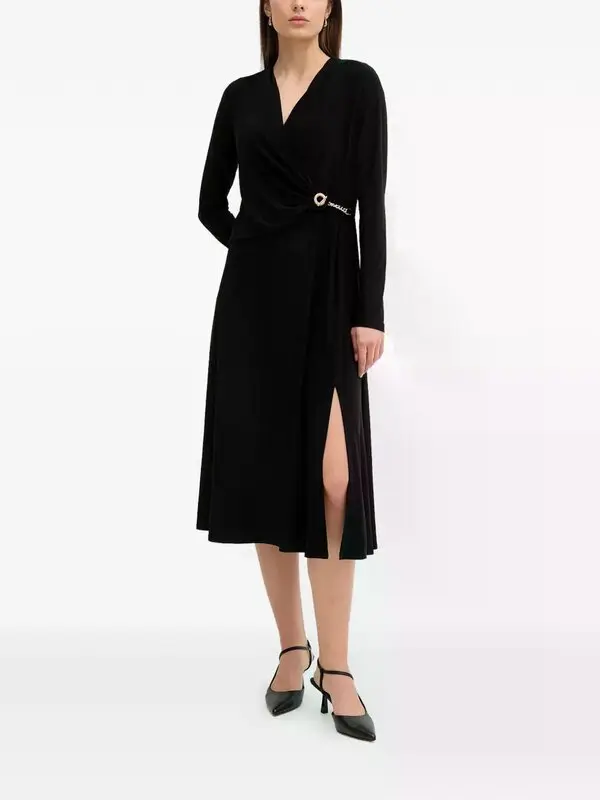 Joseph Ribkoff Chain Embellished V-neck Midi Dress - Black