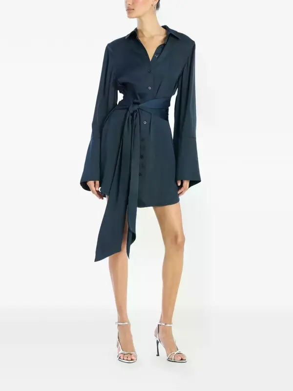 ROTATE BY BIRGER CHRISTENSEN Satin-tie Mini Shirt Dress - Blue