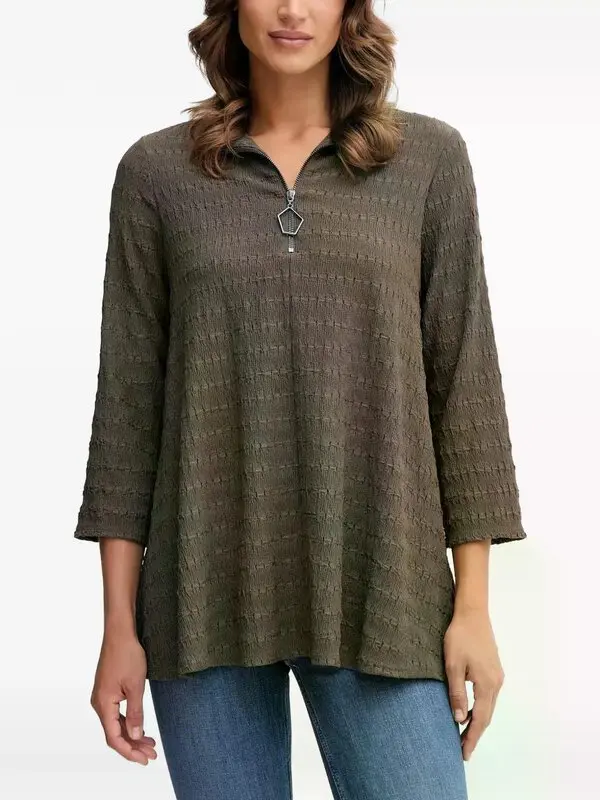 Joseph Ribkoff Zip Textured Top With Stand-up Collar - Brown