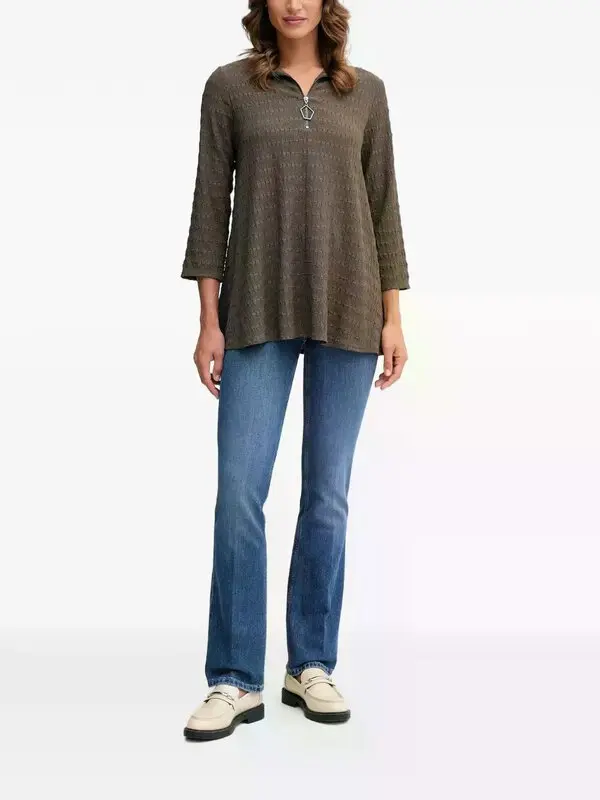 Joseph Ribkoff Zip Textured Top With Stand-up Collar - Brown