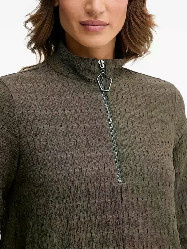 Joseph Ribkoff Zip Textured Top With Stand-up Collar - Brown