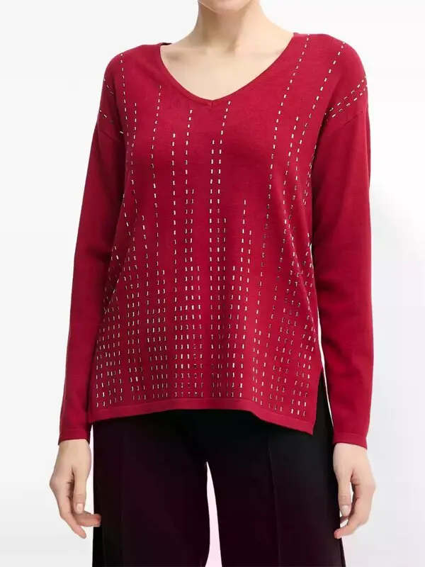 Joseph Ribkoff Embellished V-neck Long Sleeve Top - Red