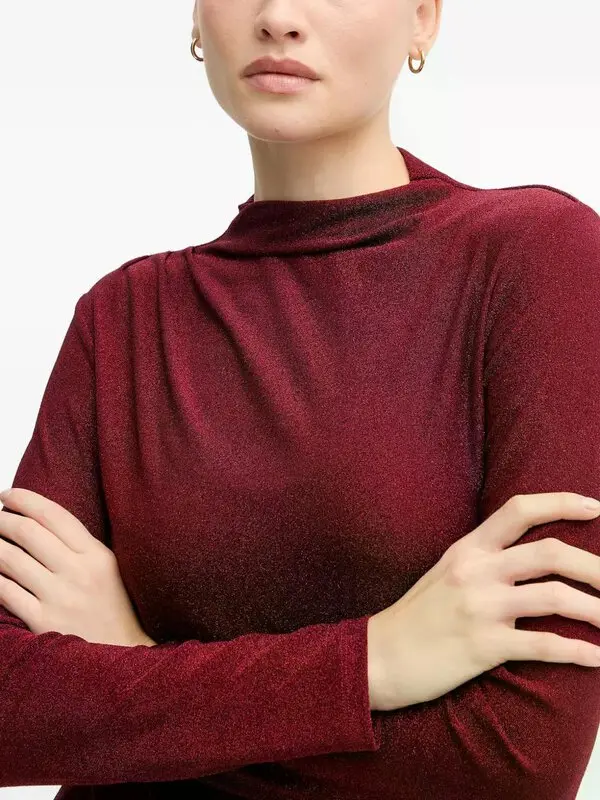 Joseph Ribkoff Gathered Mock Neck Long Sleeve Top - Red