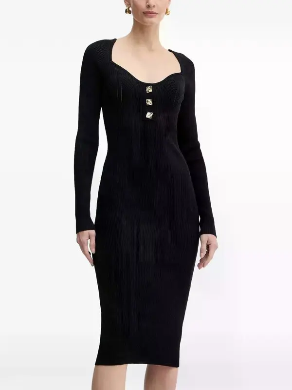 FRACOMINA Ribbed Square Neck Midi Dress - Black