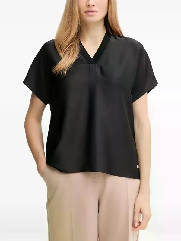 Joseph Ribkoff V-neck Blouse With Gold-tone Detail - Black