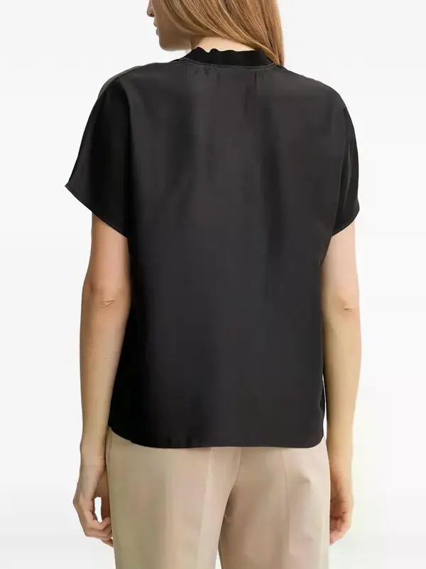 Joseph Ribkoff V-neck Blouse With Gold-tone Detail - Black