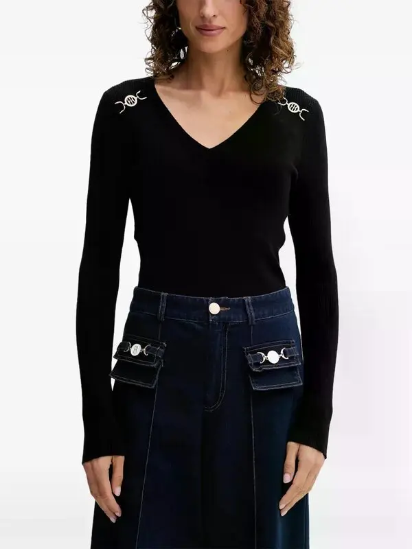 FRACOMINA Embellished V-neck Knitwear - Black