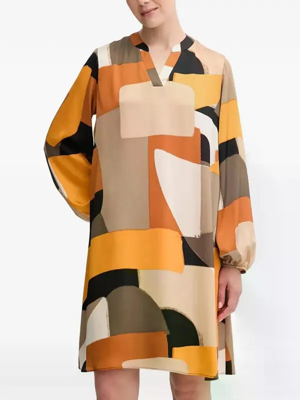 Joseph Ribkoff Geometric Print V-neck Midi Dress - Neutrals