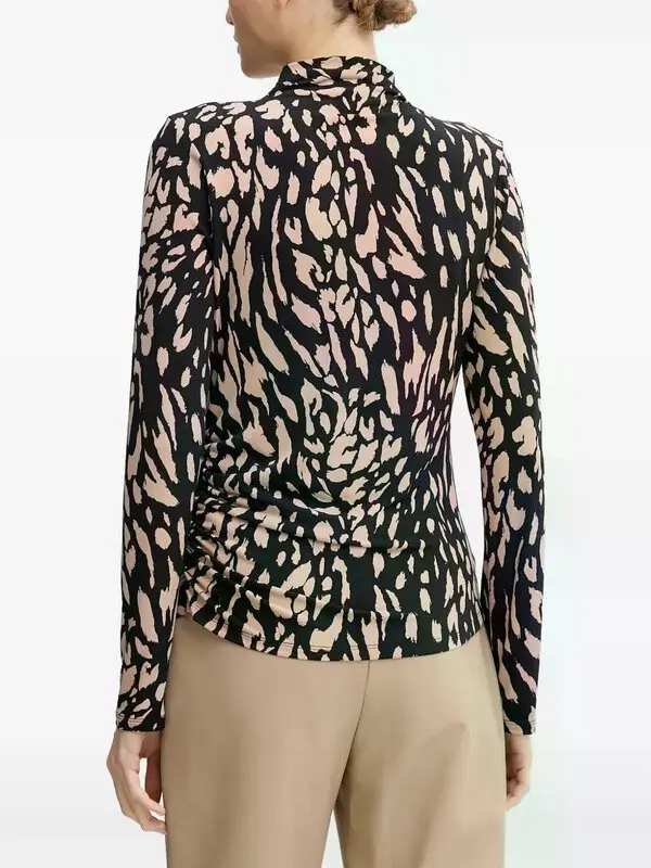 Joseph Ribkoff Printed Ruched Mock Neck Blouse - Black