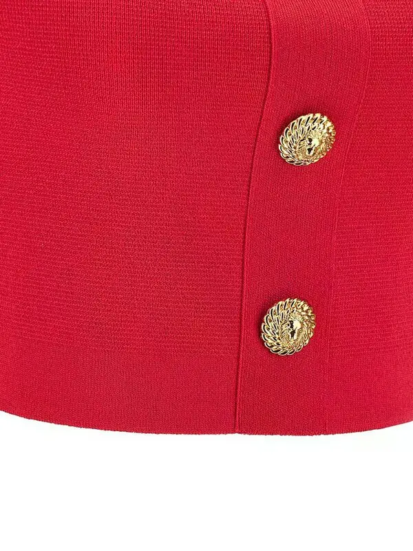 Balmain Square Neck Top With Lion Button Detail - Red