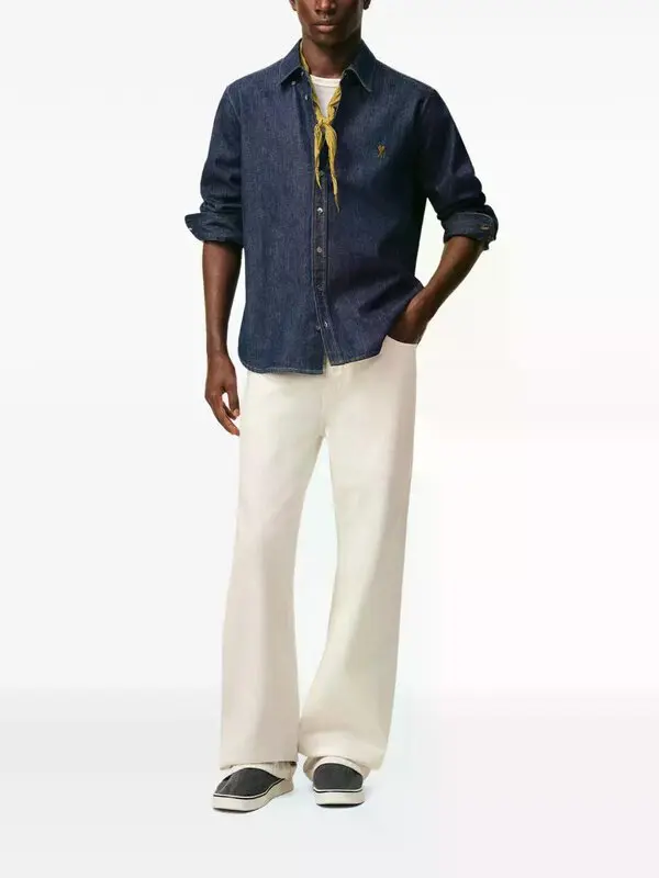 AMI Paris De Coeur Embroidered Denim Shirt