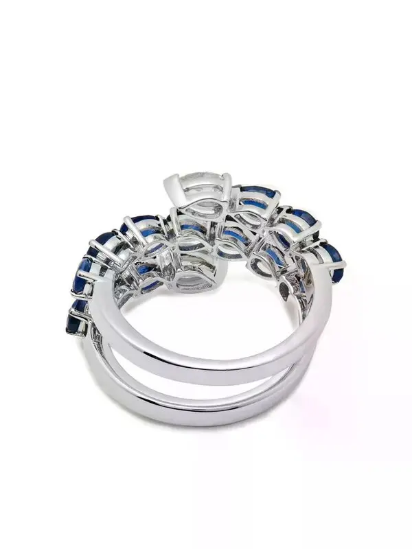 JEWELS AFICIONADO 18k White Gold Sapphire And Diamond Bypass Ring