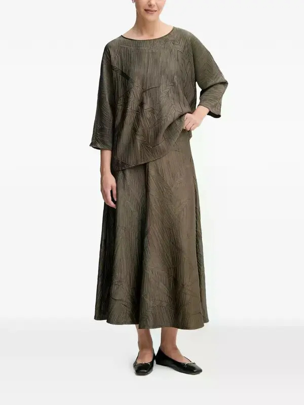 Joseph Ribkoff Pleated Leaf Pattern Midi Skirt - Brown