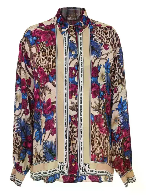 Just Cavalli Long Sleeve Floral & Leopard Print Shirt - Multicolour