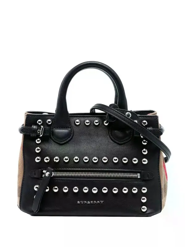 Burberry Baby Banner Studded Leather And House Check Tote Satchel - Brown