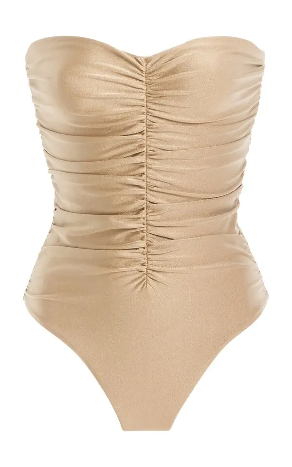 Jade Swim Yara Ruched Sweetheart Neckline High Cut One-piece Swimsuit - Taupe