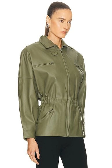 AEXAE Leather Cinched Mid Jacket - Olive Green