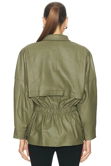 AEXAE Leather Cinched Mid Jacket - Olive Green