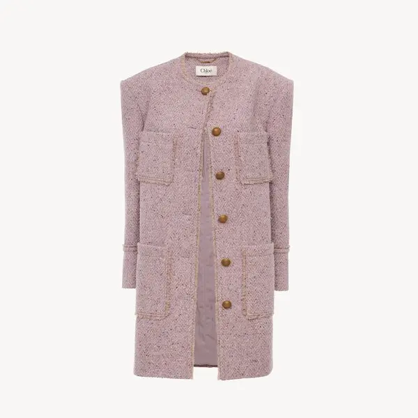 Chloé Chiné Wool Tweed Coat - Silky Violet